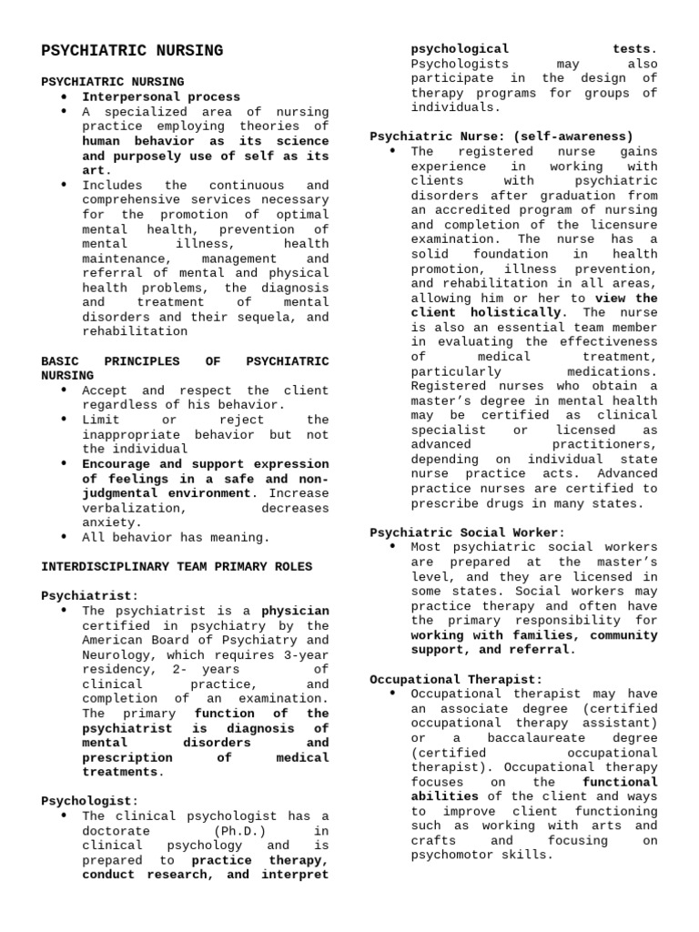 Psychiatric Nursing Notes 1 | PDF | Id | Anxiety