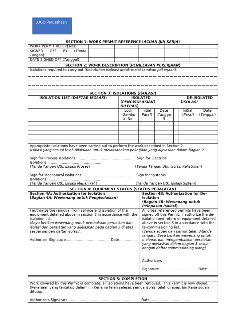 ISOLATIN & LOCK OUT PERMIT | PDF