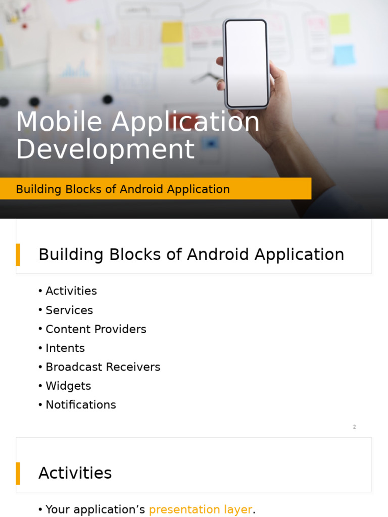 Lecture No 06 Building Blocks of Android Application | PDF | Mobile App | Android (Operating System)