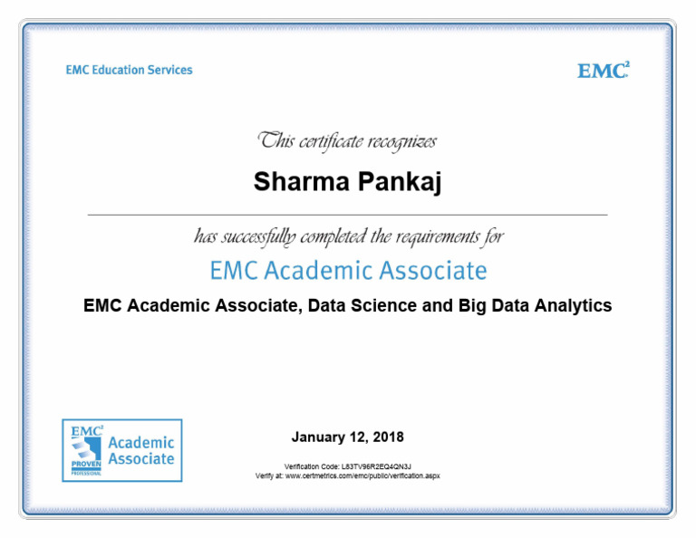 EMC Academic Associate, Data Science and Big Data Analytics Certificate | PDF