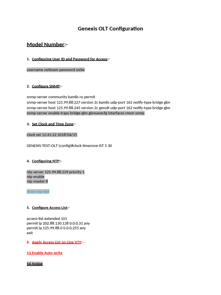 Genexis OLT Configuration | PDF | Network Architecture | Network Protocols