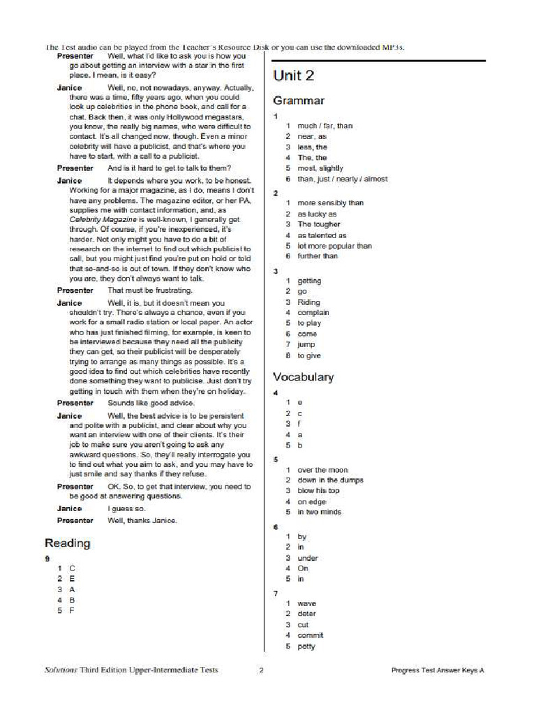 Progress Test Answer Keys B | PDF