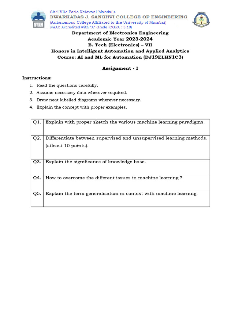 AIML-Auto - Assignment 1 | PDF