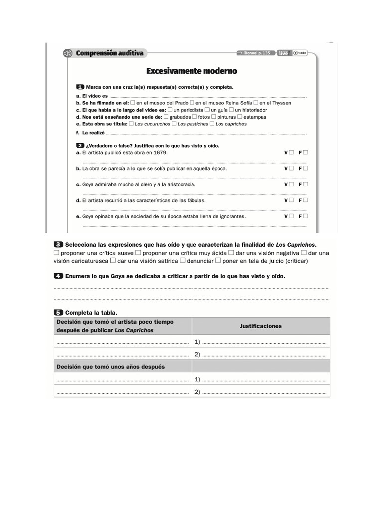 Ficha de Comprension Auditiva Excesivamente Moderno | PDF