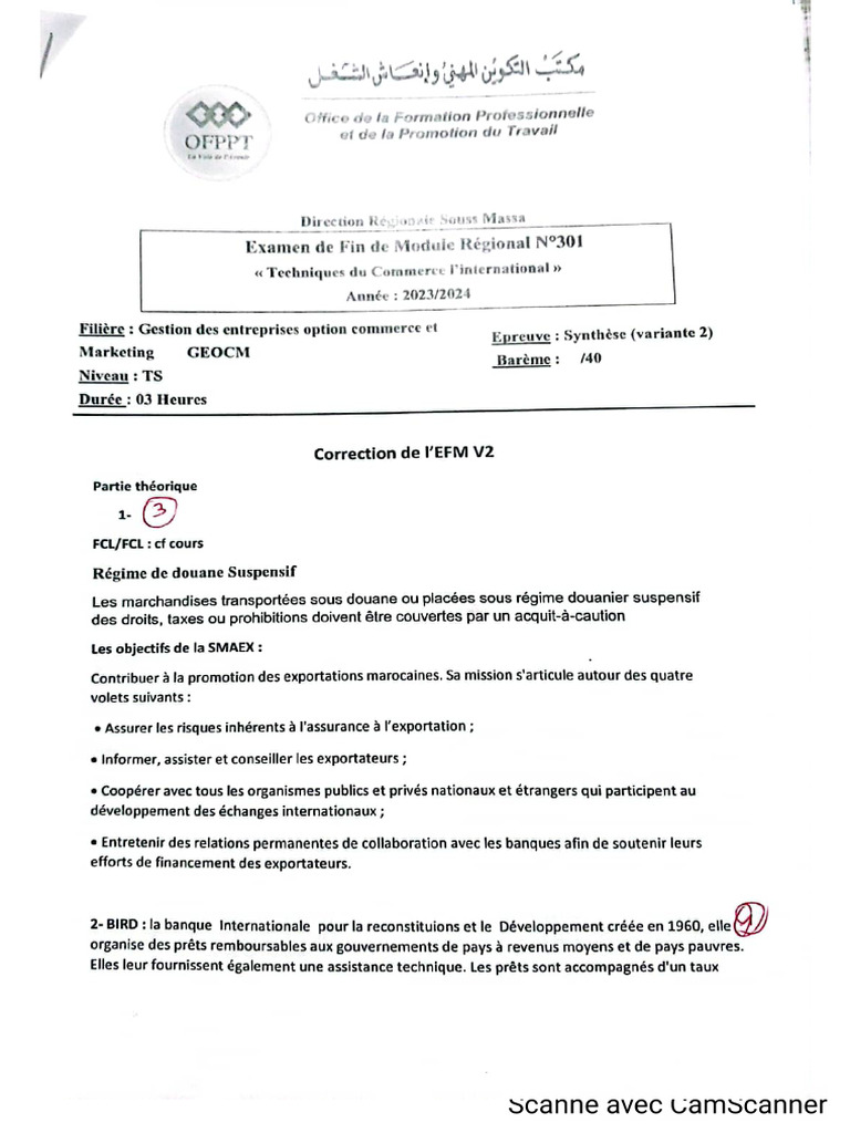 Corrigé EFMR SM V2 | PDF