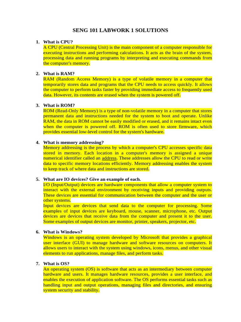 SENG101 Labwork 1 Solutions | PDF | Computer Data Storage | Graphical User Interfaces