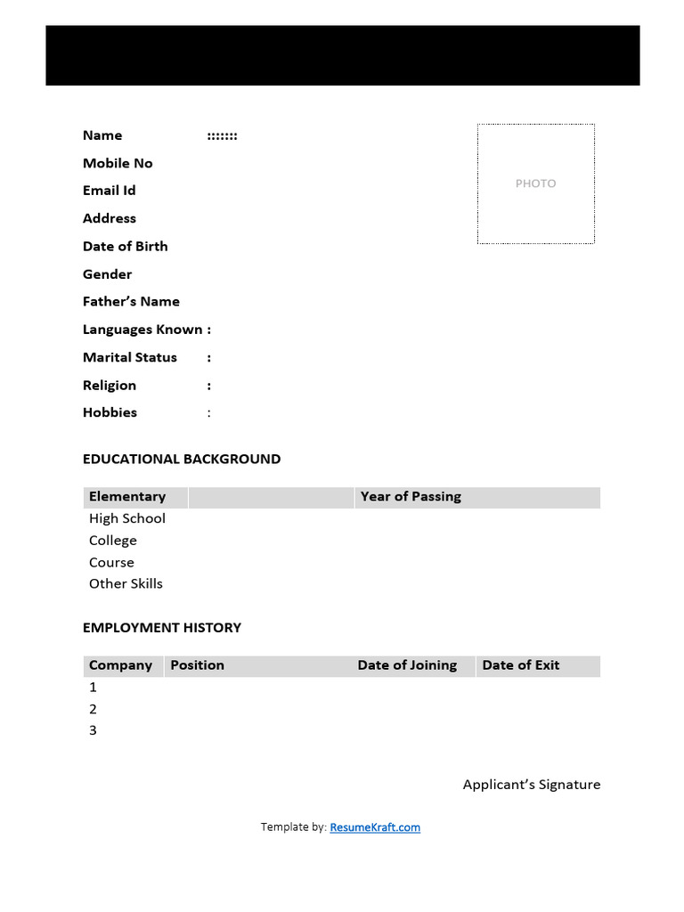 Bio-Data Template for Job Seekers | PDF
