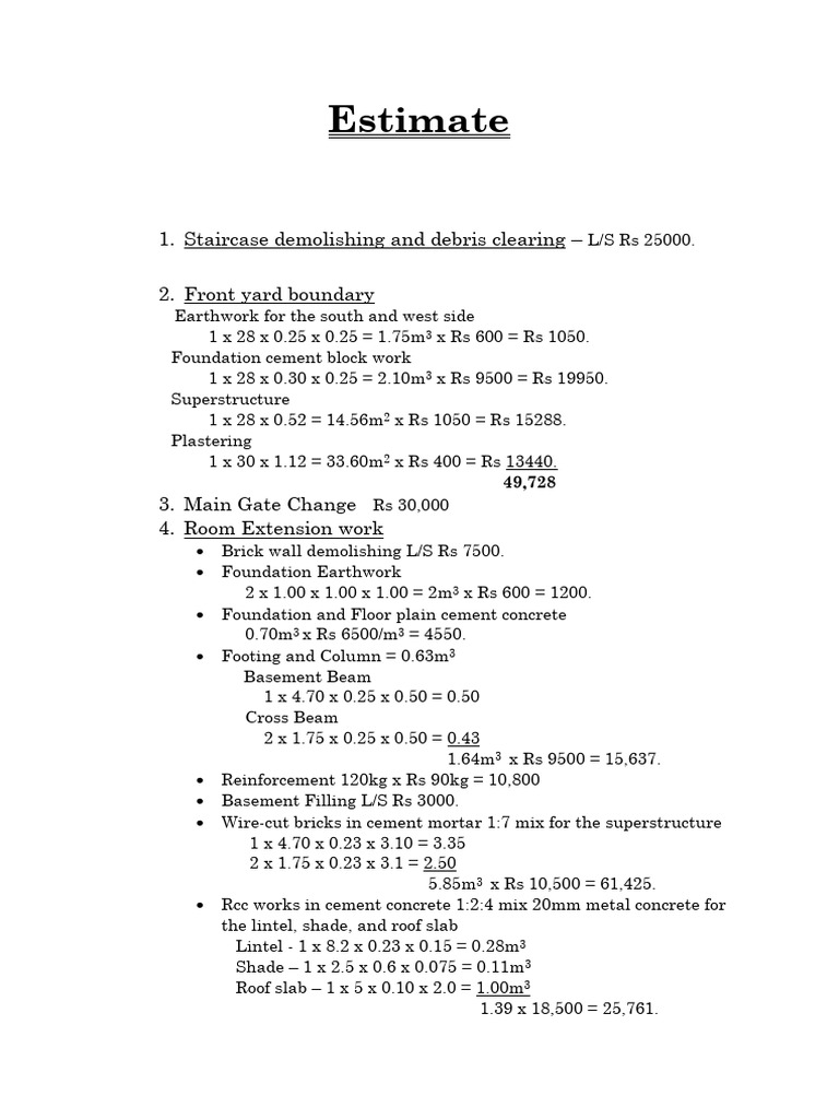 Estimate..1 | PDF | Concrete | Wall