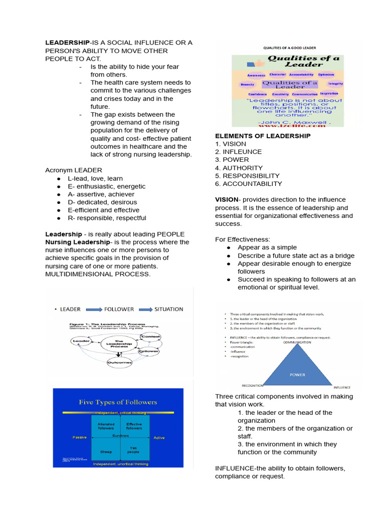 Nursing Leadership NCM 119 | PDF | Leadership | Nursing