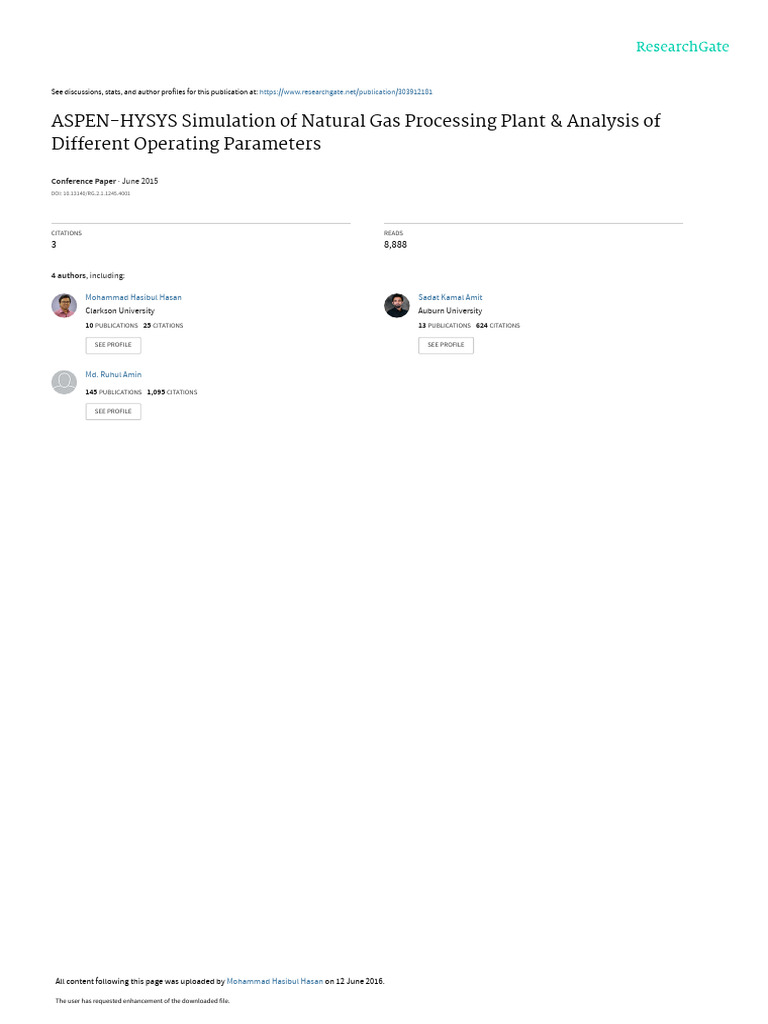 ASPEN-HYSYS Simulation of Natural Gas PR | PDF | Natural Gas | Distillation