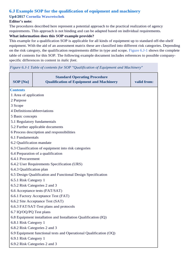 6.J Example SOP For The Qualification of Equipment and Machinery | PDF ...