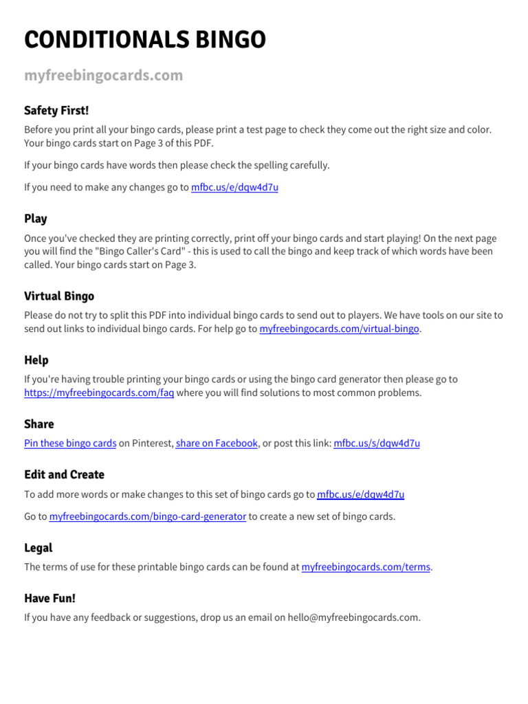 Conditionals Bingo | PDF