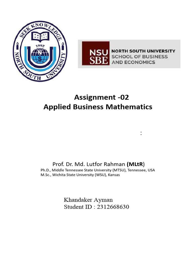 Applied Business Mathematics Assignment 02 | PDF
