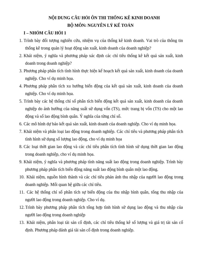 Nội dung câu hỏi ôn thi HP TKKD | PDF