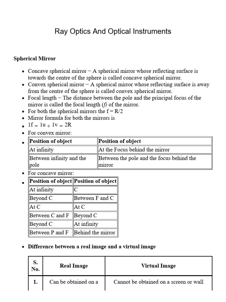 Ray Optics and Optical Instruments | PDF | Mirror | Refractive Index