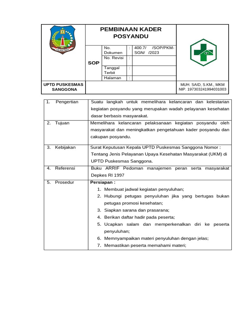 SOP Pelayanan UKM 2 | PDF
