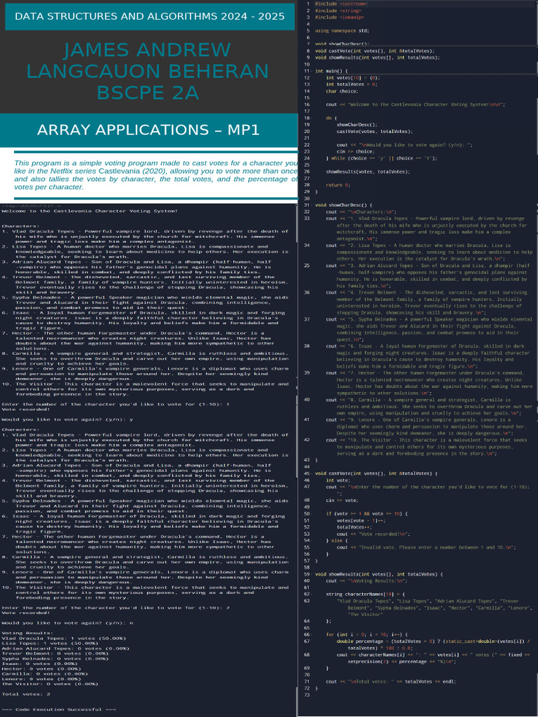 Array Applications Mp1, Beheran Bscpe2a, Dsa | PDF