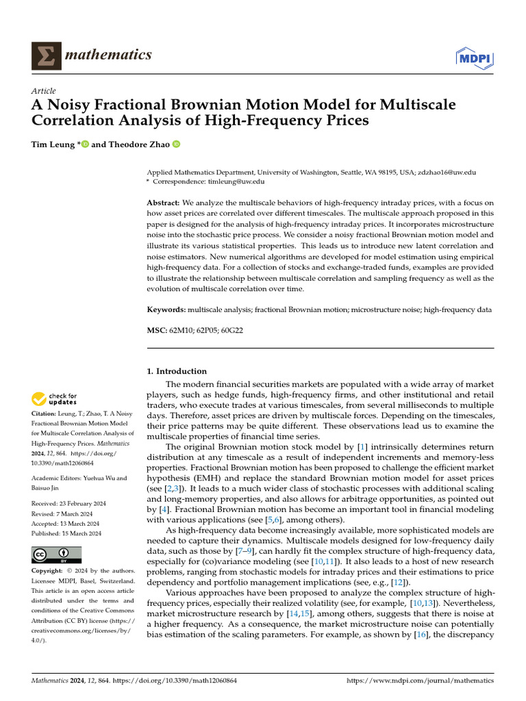 A Noisy Fractional Brownian Motion Model For Multiscale | PDF ...