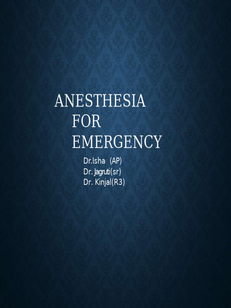 Anaesthesia For Emergency | PDF | Intravenous Therapy | Shock (Circulatory)