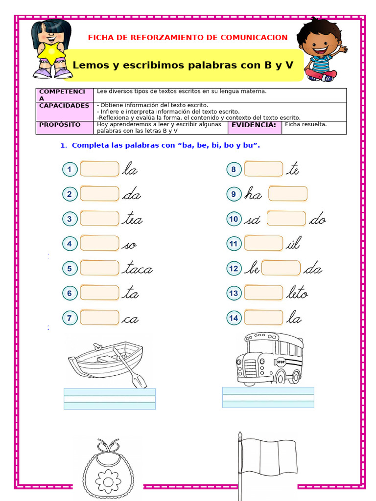 FICHA DE REFORZAMIENTO COM LEEMOS PALABRAS CON B y V | PDF
