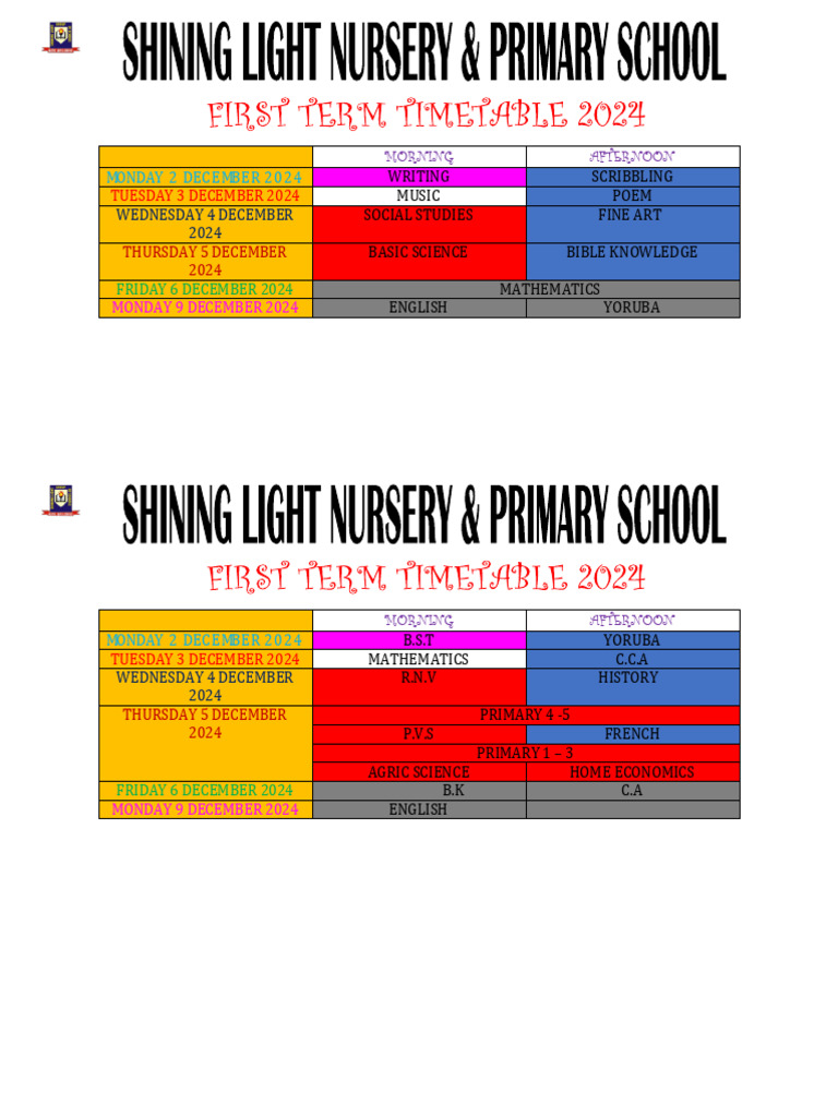 Timetable Primary School | PDF