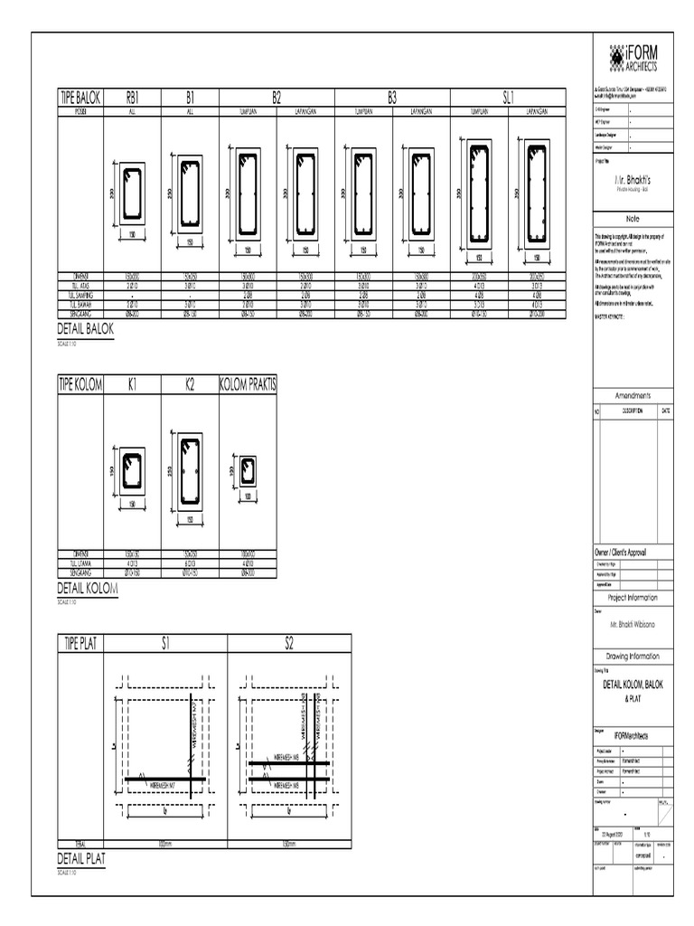 Detail Kolom, Balok, Plat | PDF