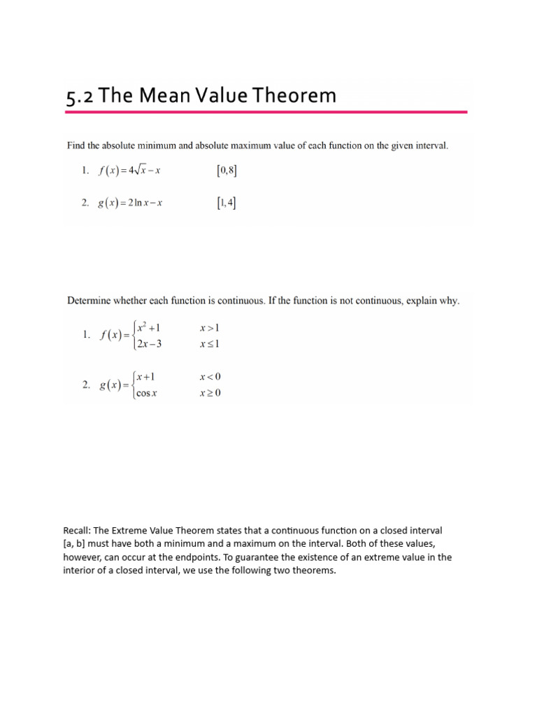 AP Calc AB 5.2 The Mean Value Theorem | PDF