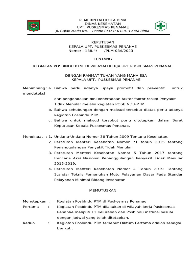 SK Pemeriksaan PTM Di Posbindu 2023 | PDF