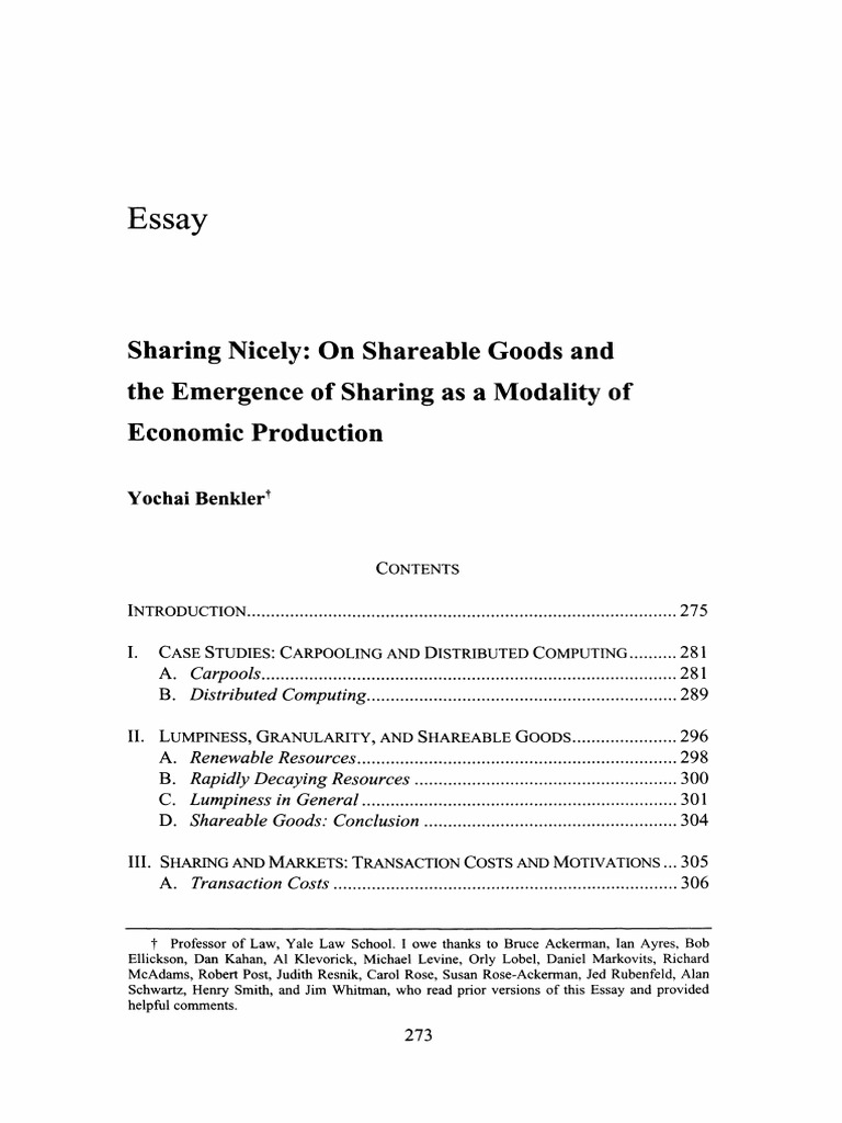 Sharing Nicely - On Shareable Goods and The Emergence of Sharing | PDF ...