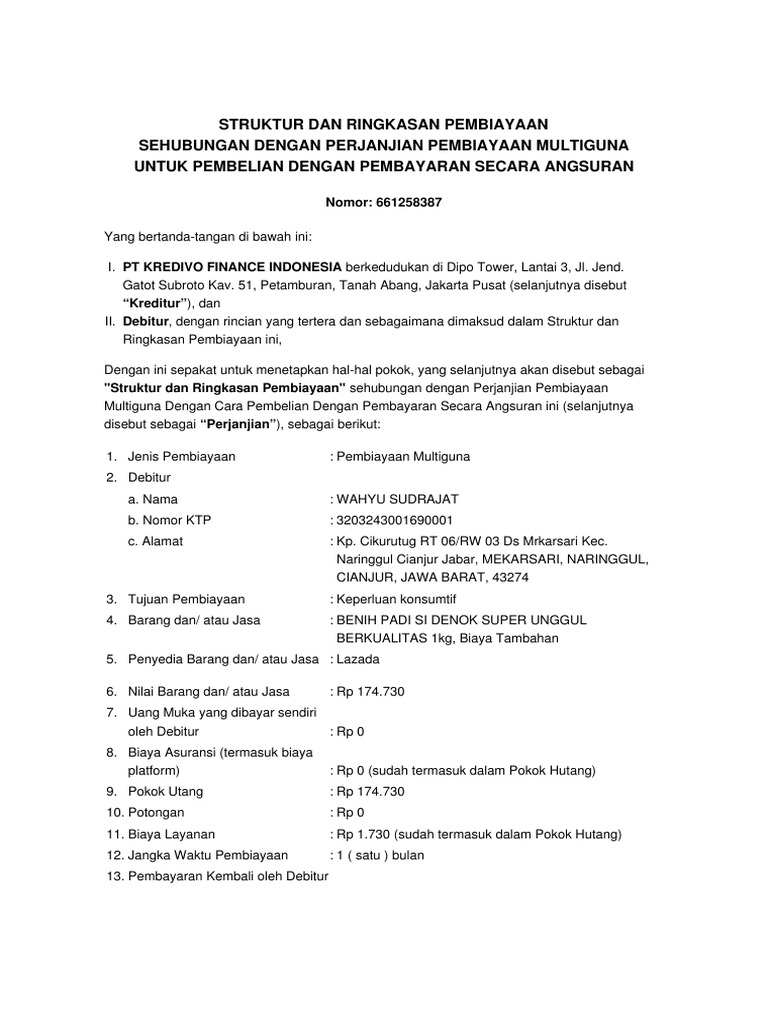 Pembiayaan Multiguna Angsuran Kredivo | PDF