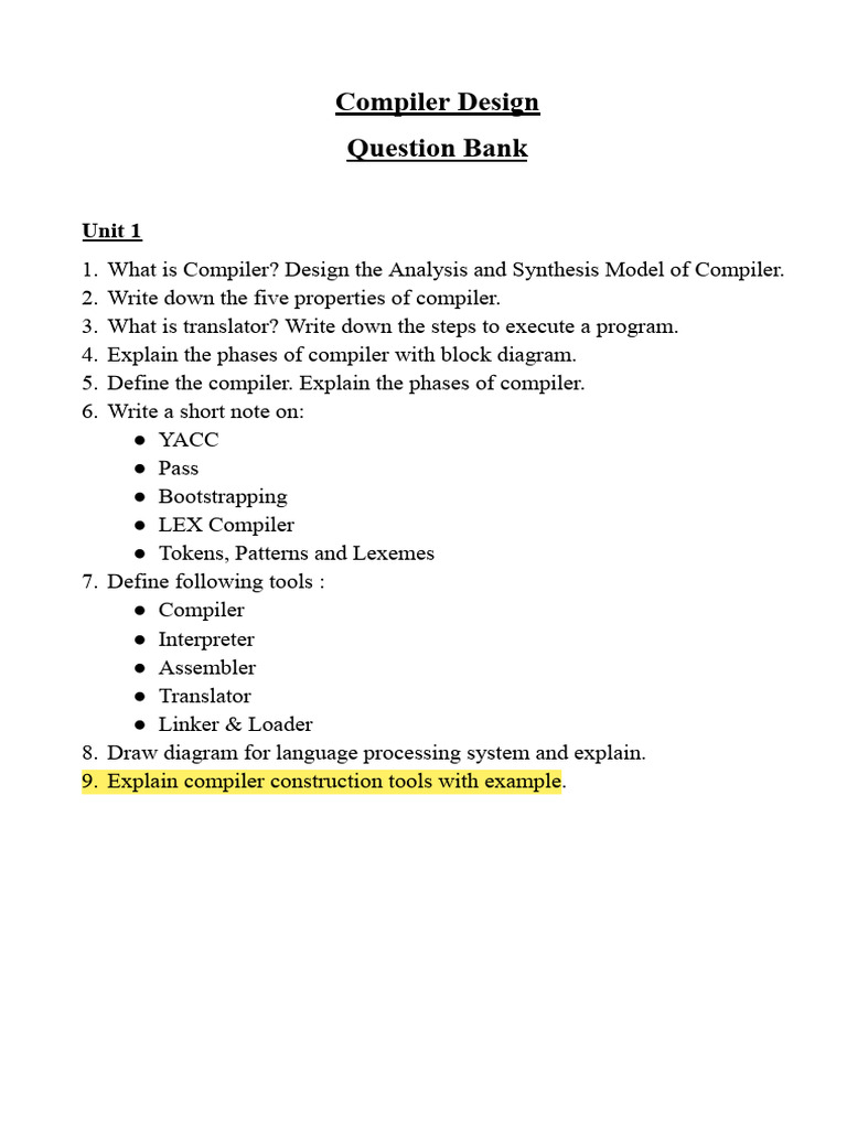 CD Question Bank | PDF | Parsing | Compiler