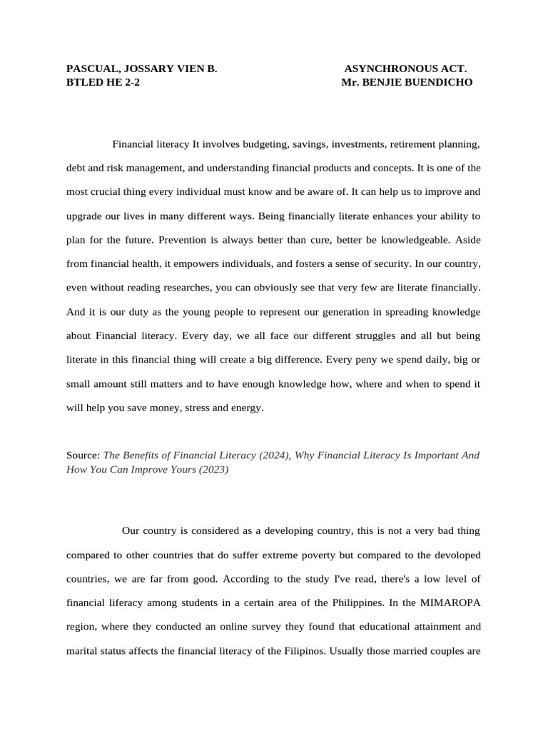 financial literacy | PDF | Financial Literacy | Literacy