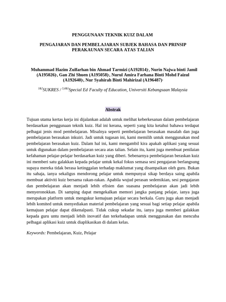Langkah Melaksanakan Kuiz Dalam Talian | PDF