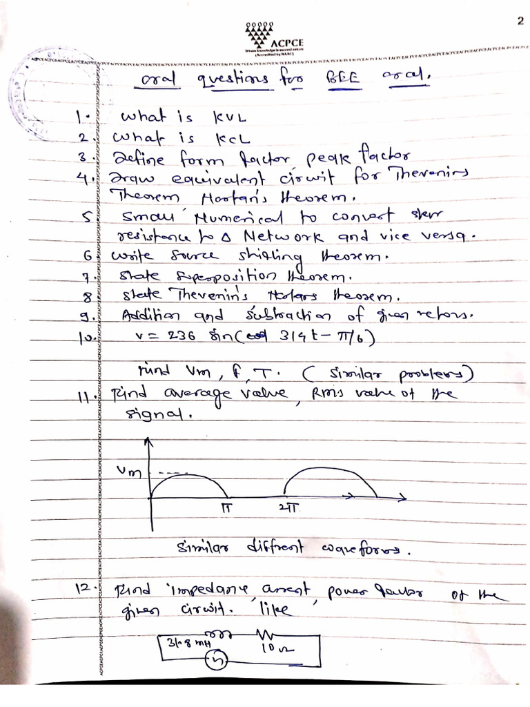 Sample BEEE Oral Questions. | PDF