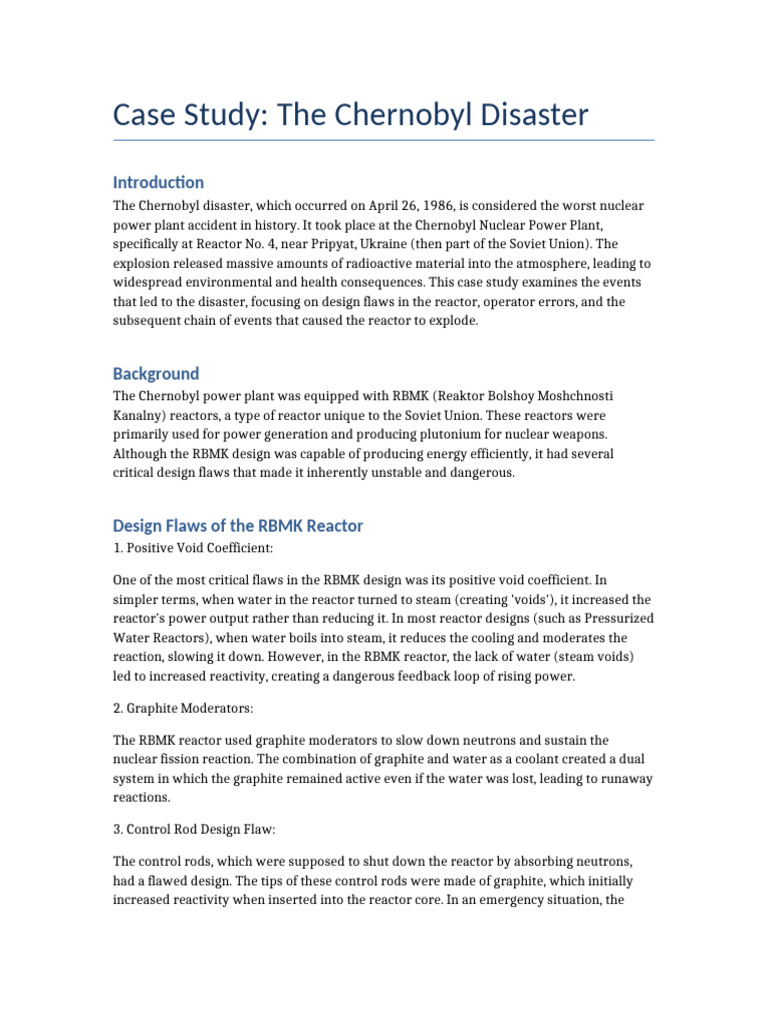 Chernobyl Disaster Case Study | PDF | Nuclear Reactor | Chernobyl Disaster
