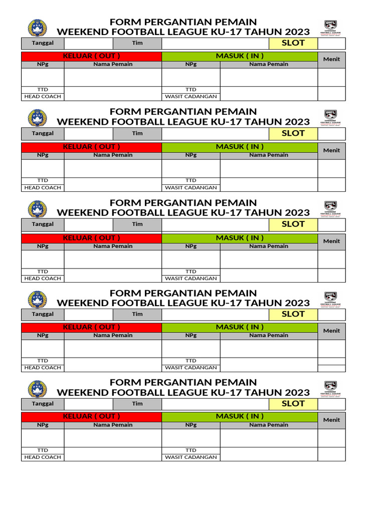 Fom Pergantian Pemain | PDF