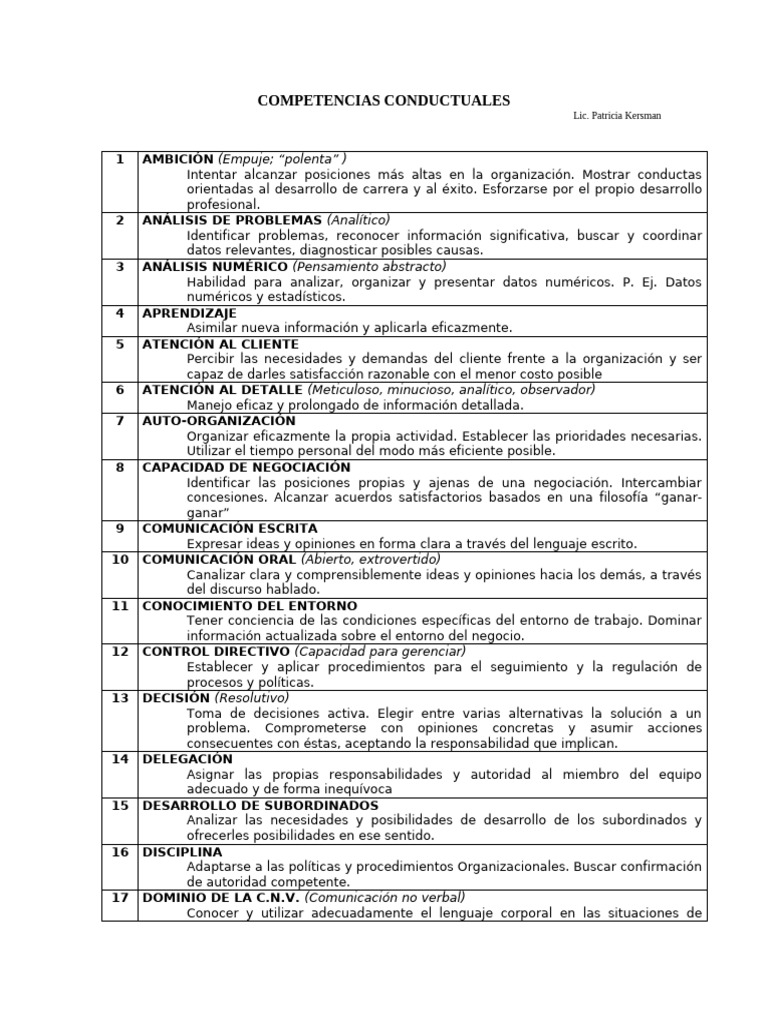 Listado COMPETENCIAS CONDUCTUALES (3) GHG | PDF | Comunicación | Toma de decisiones