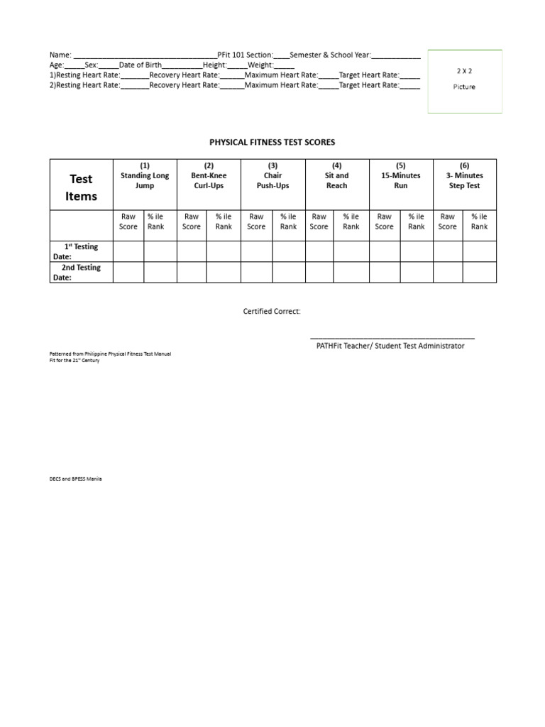 Physical Fitness Test Score Sheet | PDF