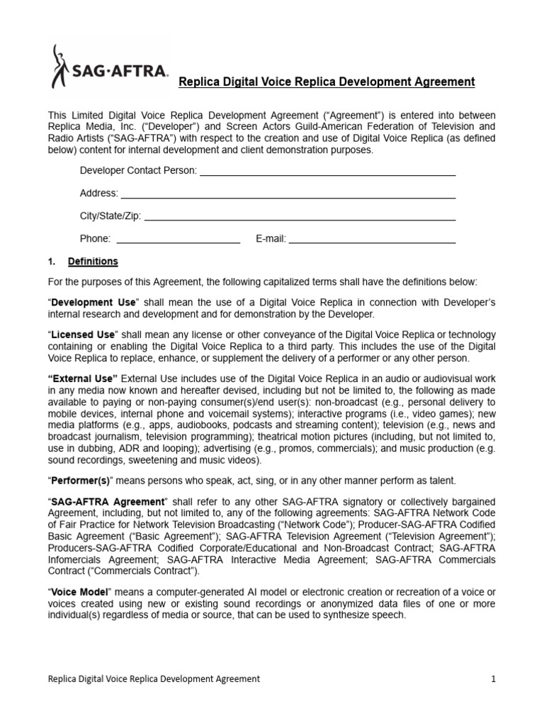 Digital Voice Replica Development Agreement | PDF | Indemnity | Arbitration