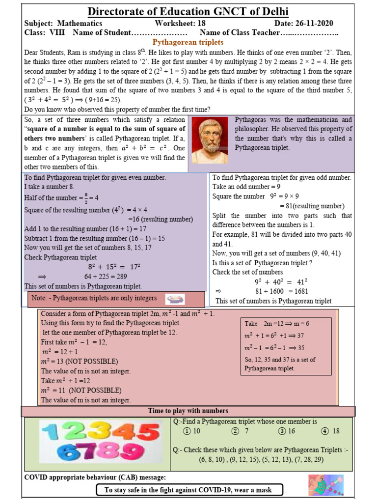 Worksheet Pythagorus Triplet | PDF | Mathematical Concepts | Discrete ...
