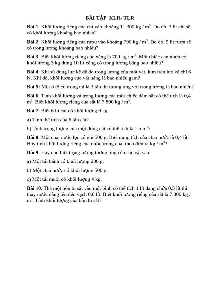 BÀI TẬP KLR | PDF