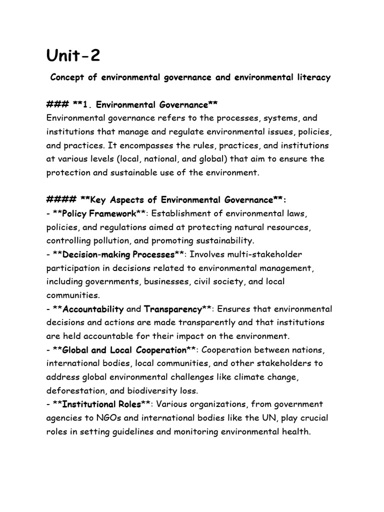 Environmental Governance and Literacy Concepts | PDF | Sustainability ...