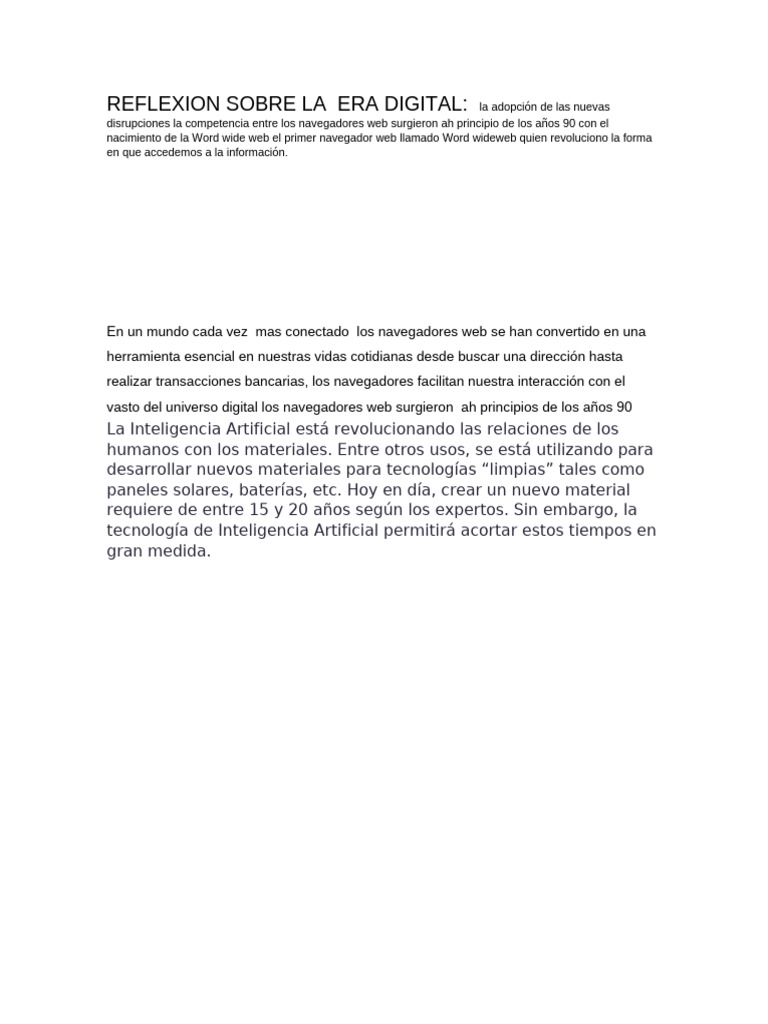 Reflexion Sobre La Era Digital | PDF