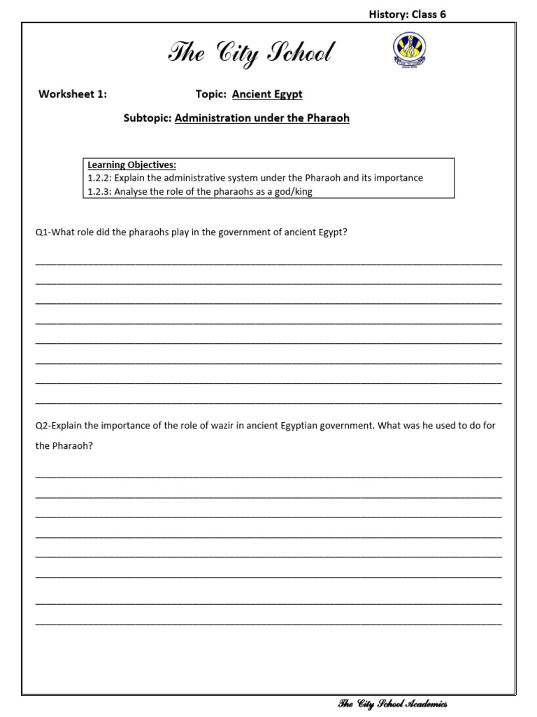 Worksheet 2-Administration Under the Pharaoh | PDF | Ancient Egypt ...