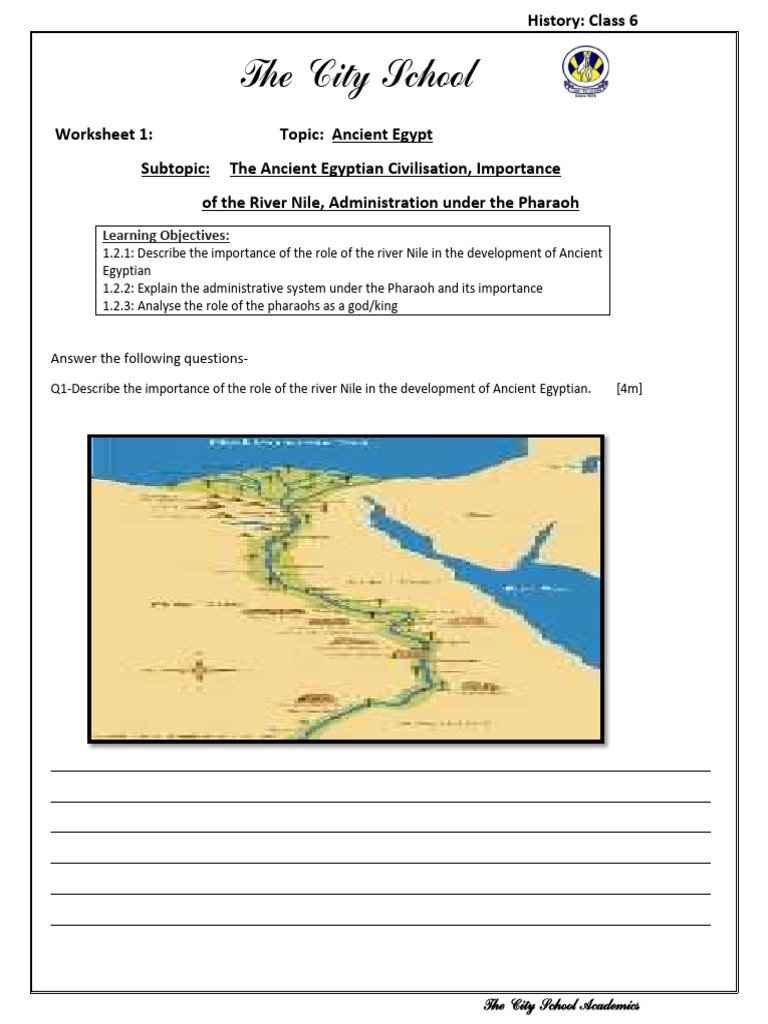 Worksheet 1-The Ancient Egyptian Civilisation, Importance of the River ...