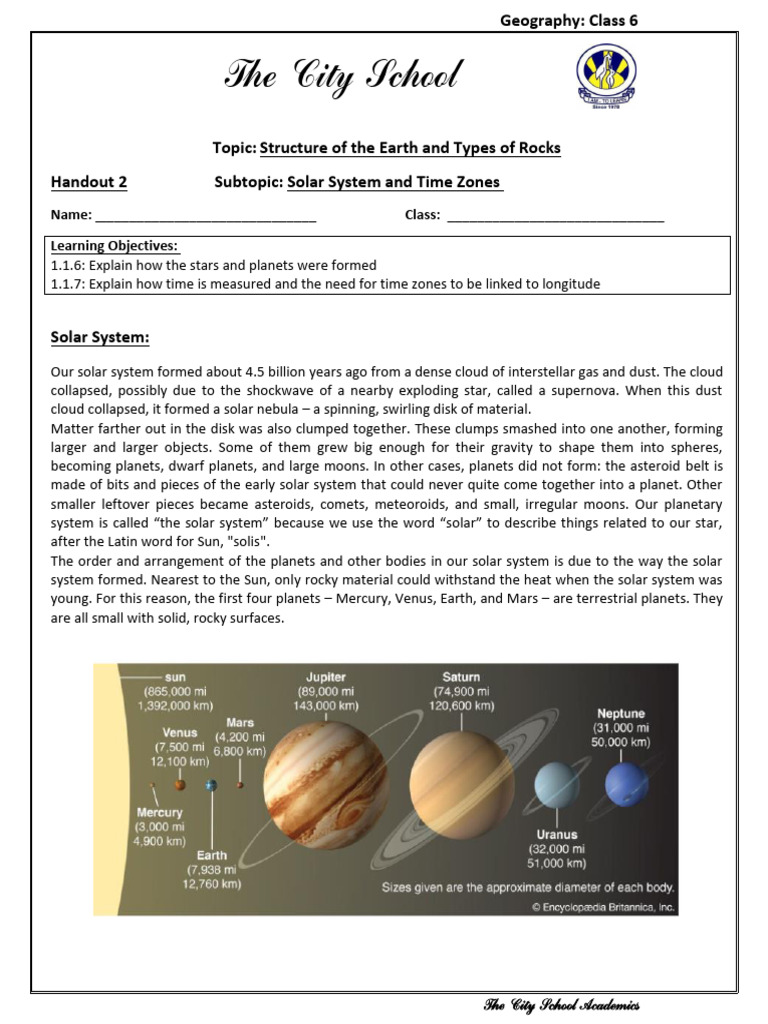 Handouts 2 - Solar System and Time Zones | PDF | Solar System | Planets