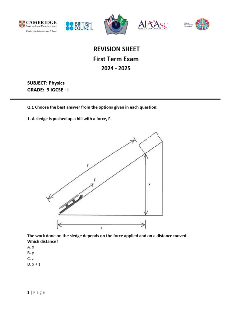 Grade 9 Physics Semester 1 Revision Sheet | PDF | Fuels | Pressure