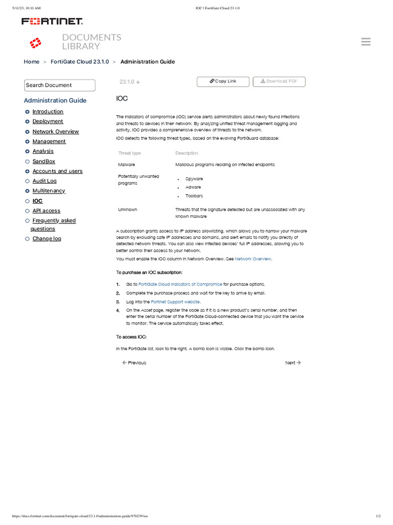16 - IOC - FortiGate Cloud 23.1.0 | PDF | Malware | Computer Science