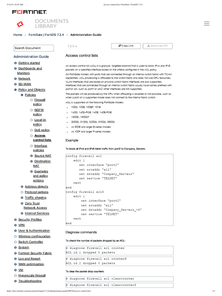 20 - Access Control Lists - FortiGate | PDF | Firewall (Computing) | Computer Network