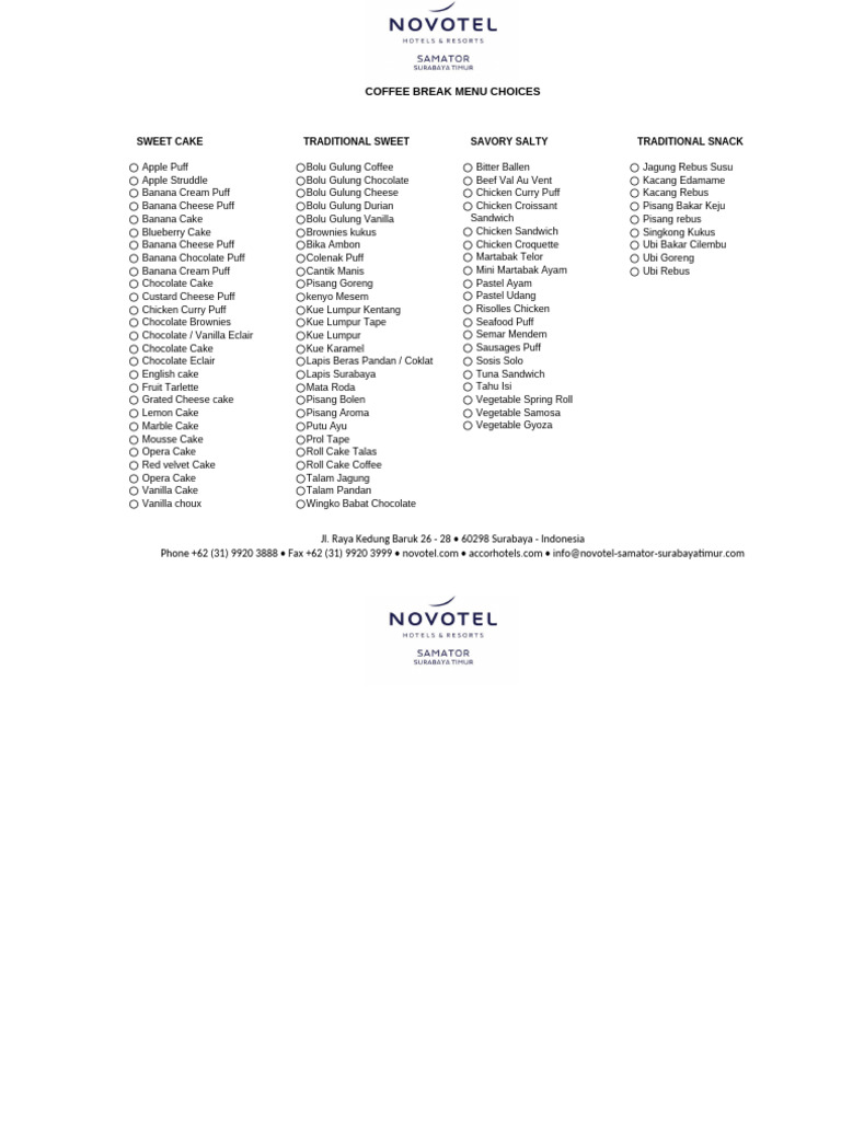 COFFEE BREAK MENU CHOICES 2020 | PDF | Western Cuisine | Desserts